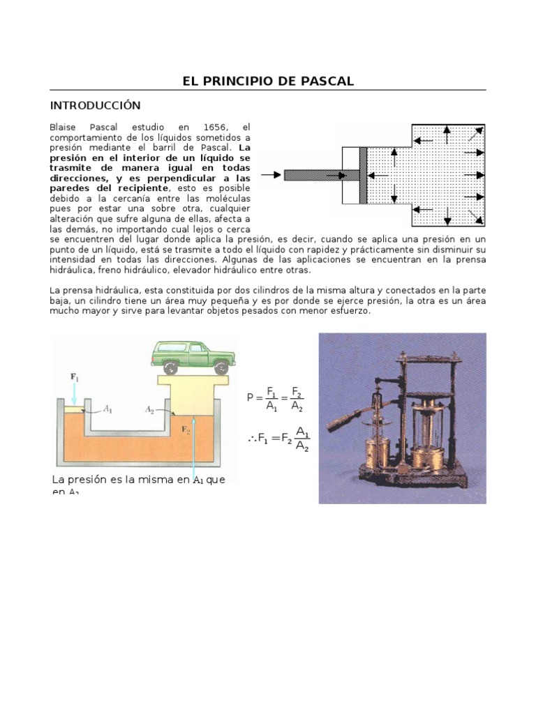 CSF Practica 08 El Principio de Pascal - Freno Hidraulico | PDF | Presión | Líquidos