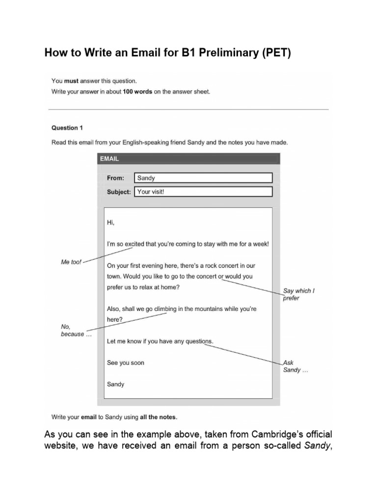 How To Write An Email For B1 Preliminary | PDF | Question | English ...