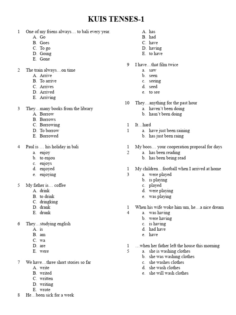 English Tenses Quiz and Analysis | PDF | Fax | Economies