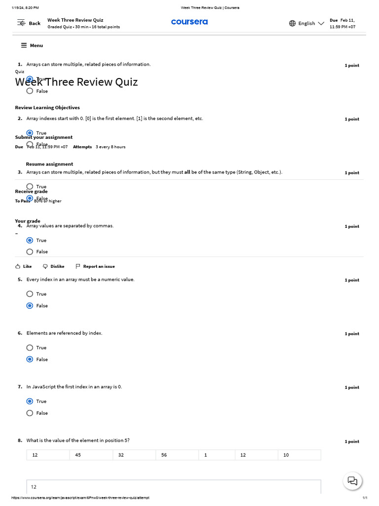 JavaScript Week 3 Quiz Review | PDF