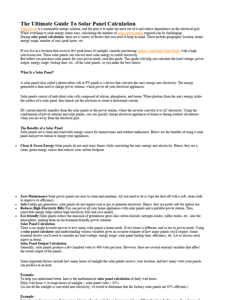 The Ultimate Guide To Solar Panel Calculation | PDF | Solar Power ...