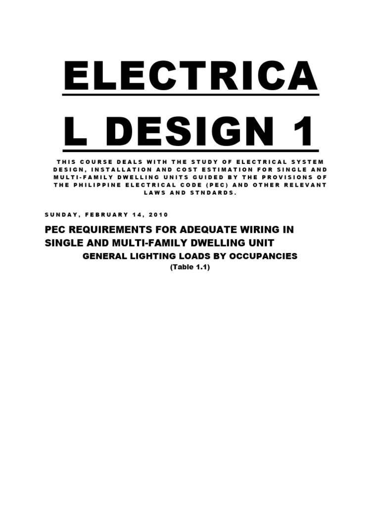 Electrical Design 1 Pec Requirements For Adequate Wiring in Single and ...
