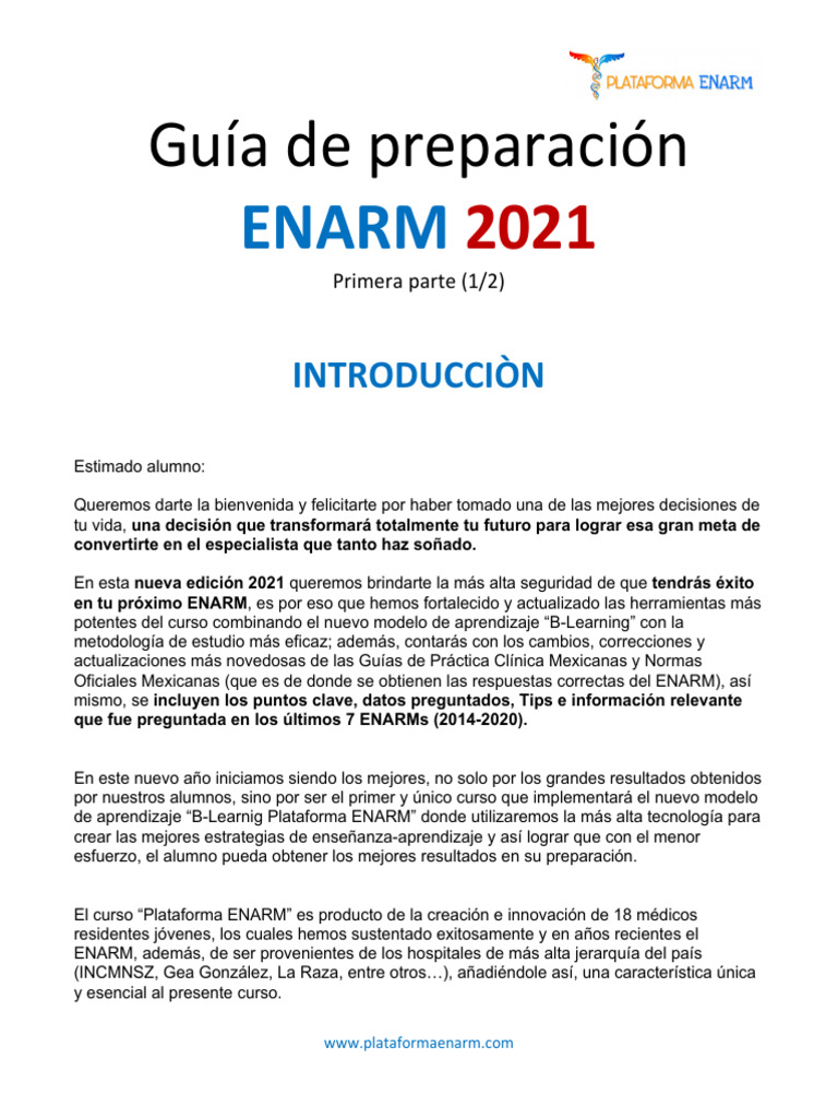 Guía ENARM 2021 Pte 1 | Descargar gratis PDF | Examen de licencia ...
