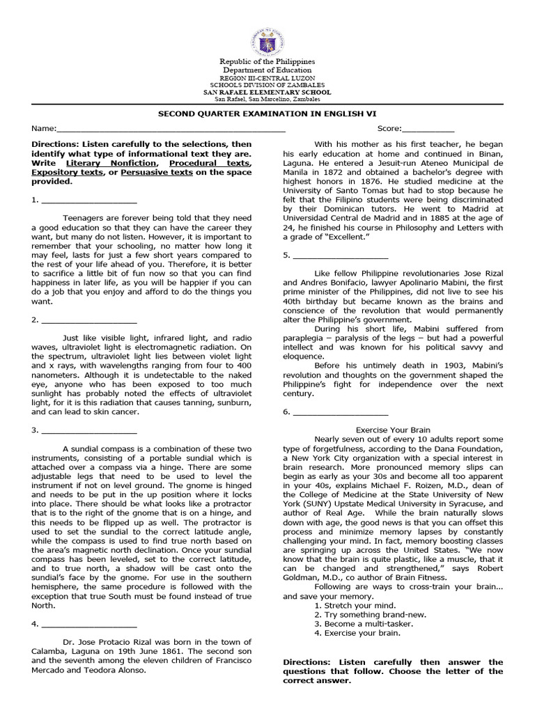 PT - English 6 - Q2 | PDF | Light | Ultraviolet
