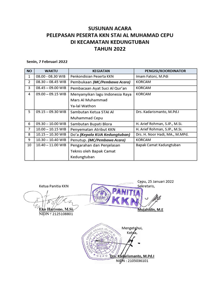Susunan Acara Penerjunan KKN | PDF