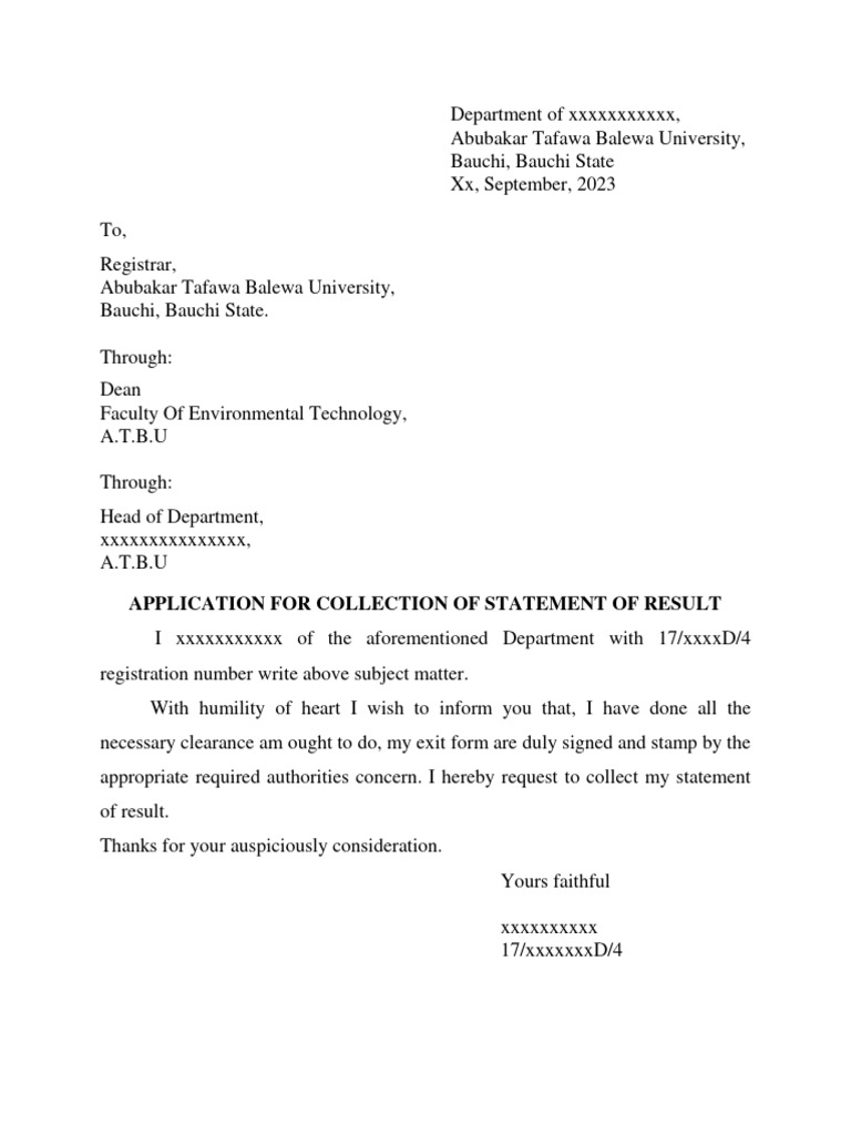 Collection of Result Application Letter | PDF