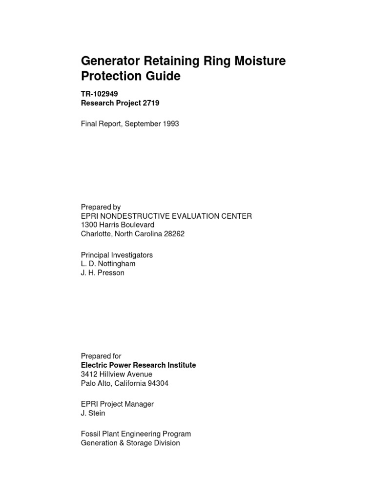 TR - 102949 - Generator Retaining Ring Moisture Protection Guide | PDF ...