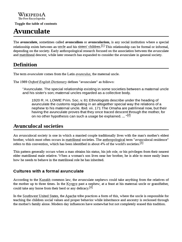 Avunculate | PDF | Kinship And Descent | Cultural Anthropology