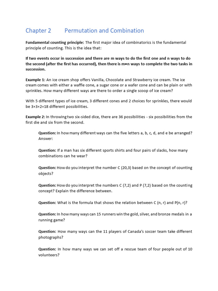 Math104 Chapter 2 Permutation and Combination | PDF | Numbers | Equations