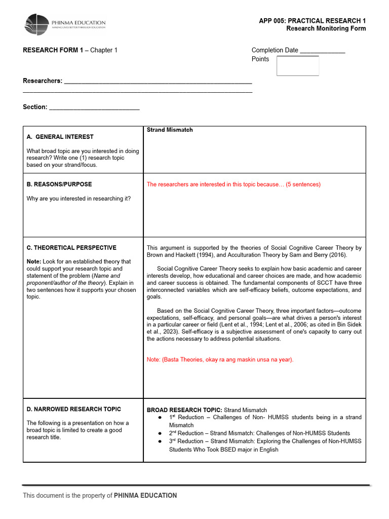 App 005 Research Forms 1 3 Sample | PDF | Experience | Self Efficacy