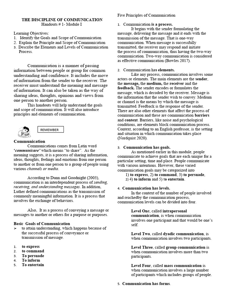 COMMUNICATION Handouts | Download Free PDF | Communication | Mass Media