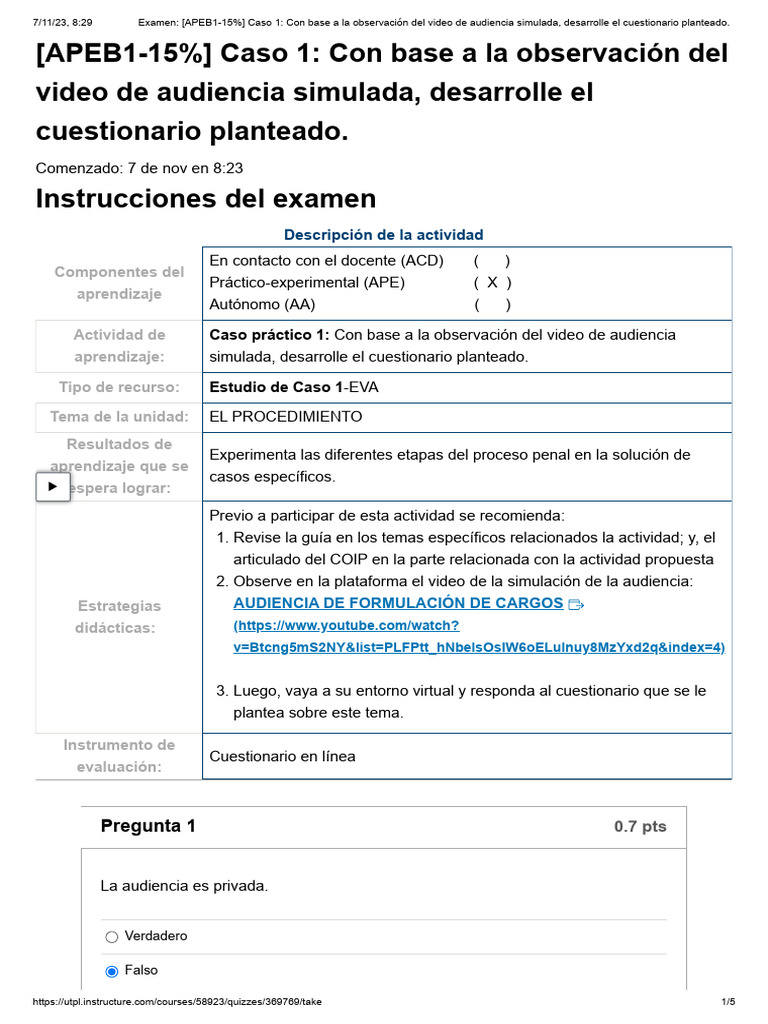 Examen - (APEB1-15%) Caso 1 - Con Base A La Observación Del Video de Audiencia Simulada ...