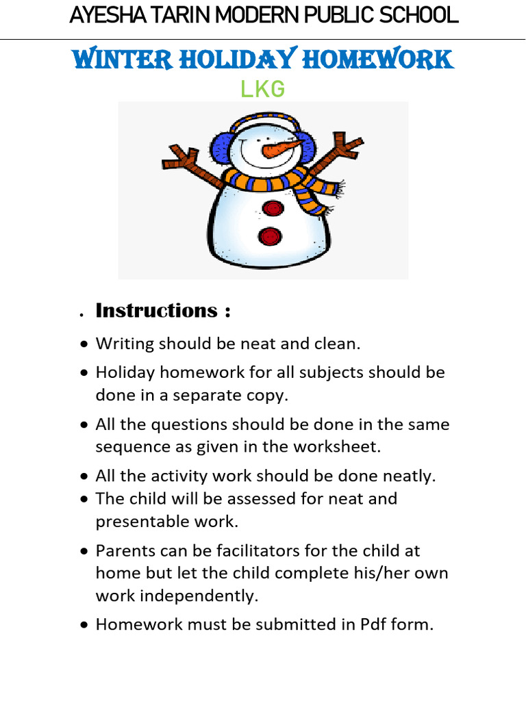 LKG Winter Holiday Homework | PDF