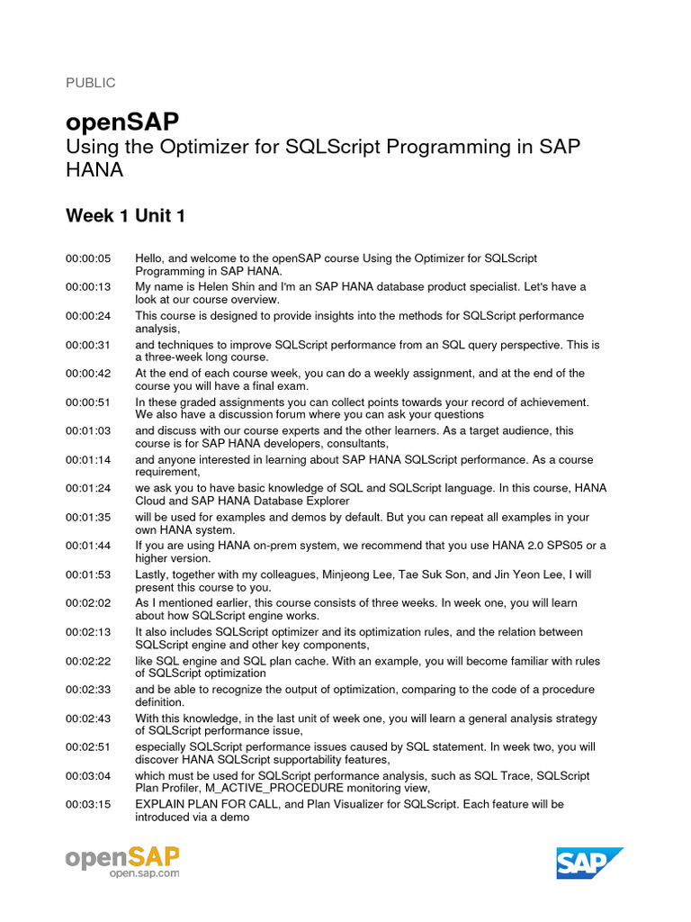 SAP HANA SQLScript Optimization | PDF | Parameter (Computer Programming) | Sql