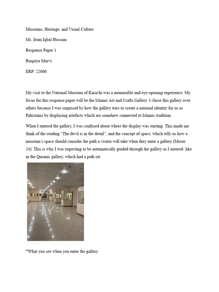 National Museum Reflection Paper - Ruqaiya Marvi - 22660 | PDF