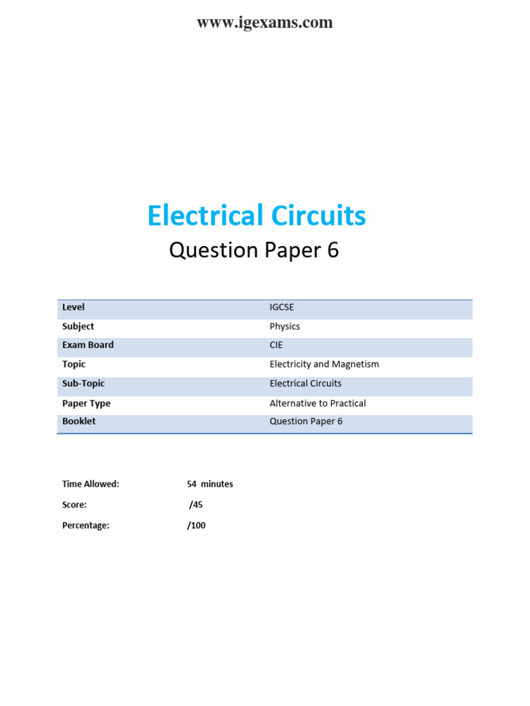 43 6 Electric Circuits Cie Igcse Physics Practical Qp Pdf Voltage Series And Parallel Circuits