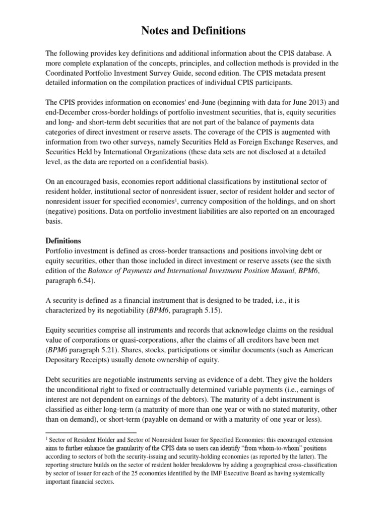 Notes and Definitions | PDF | Securities (Finance) | Debt