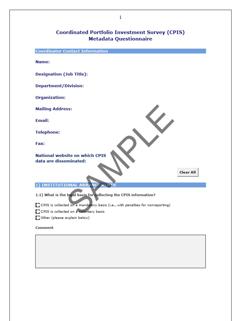CPIS Metadata Questionnaire | PDF | Securities (Finance) | Investing