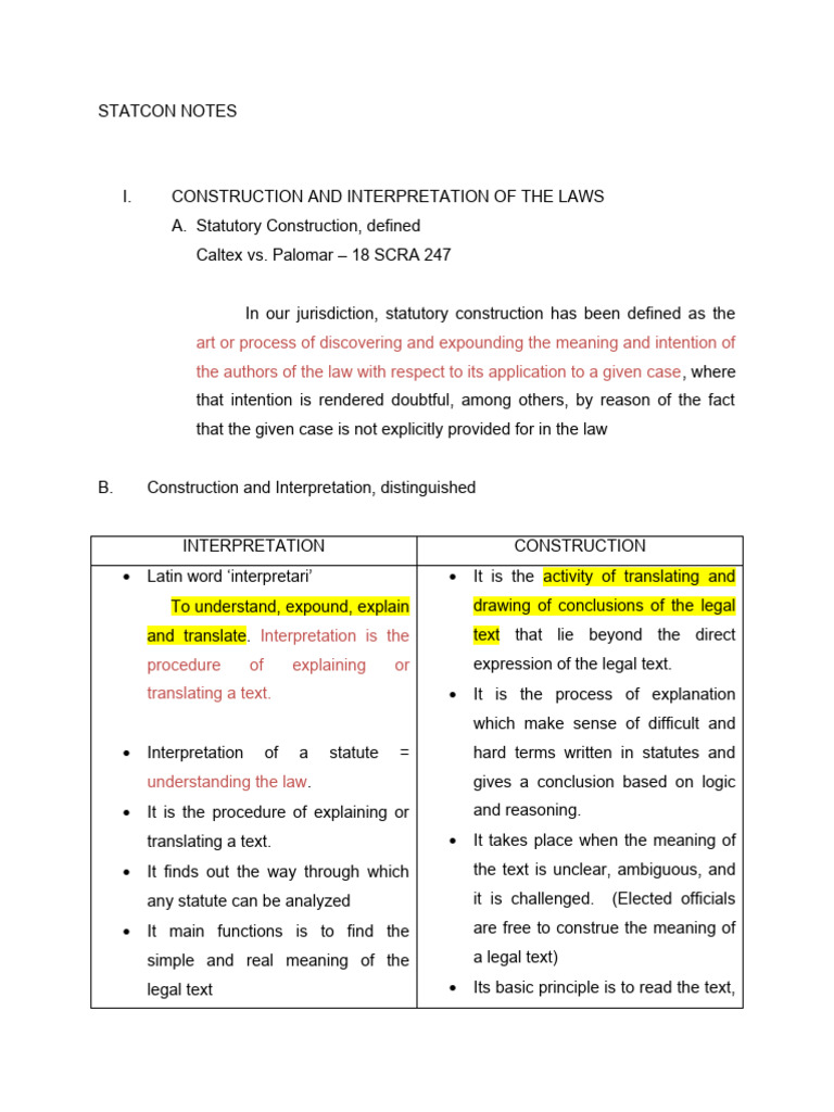 Statcon Notes | PDF | Statutory Interpretation | Justice