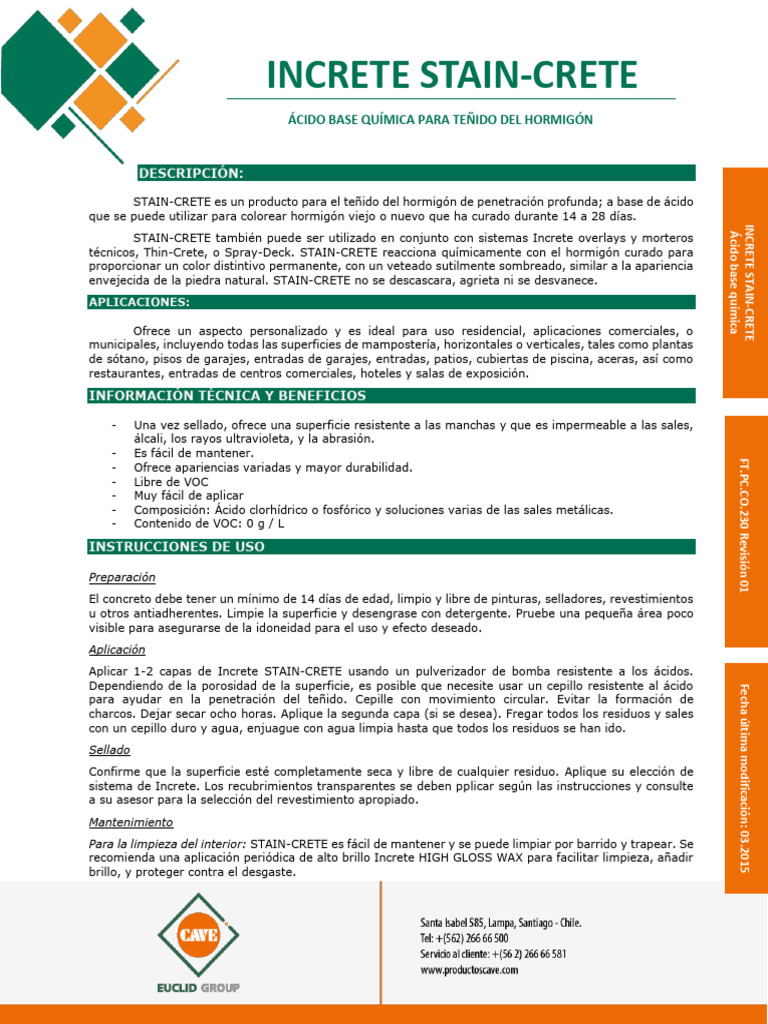 Ficha Tecnica 2015 Increte Stain Crete | PDF | Hormigón | Agua