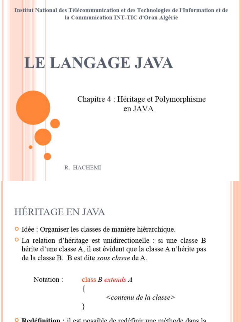 Chap4 Heritage Polymorphisme Java Pdf Classe Informatique Java Langage De Programmation 
