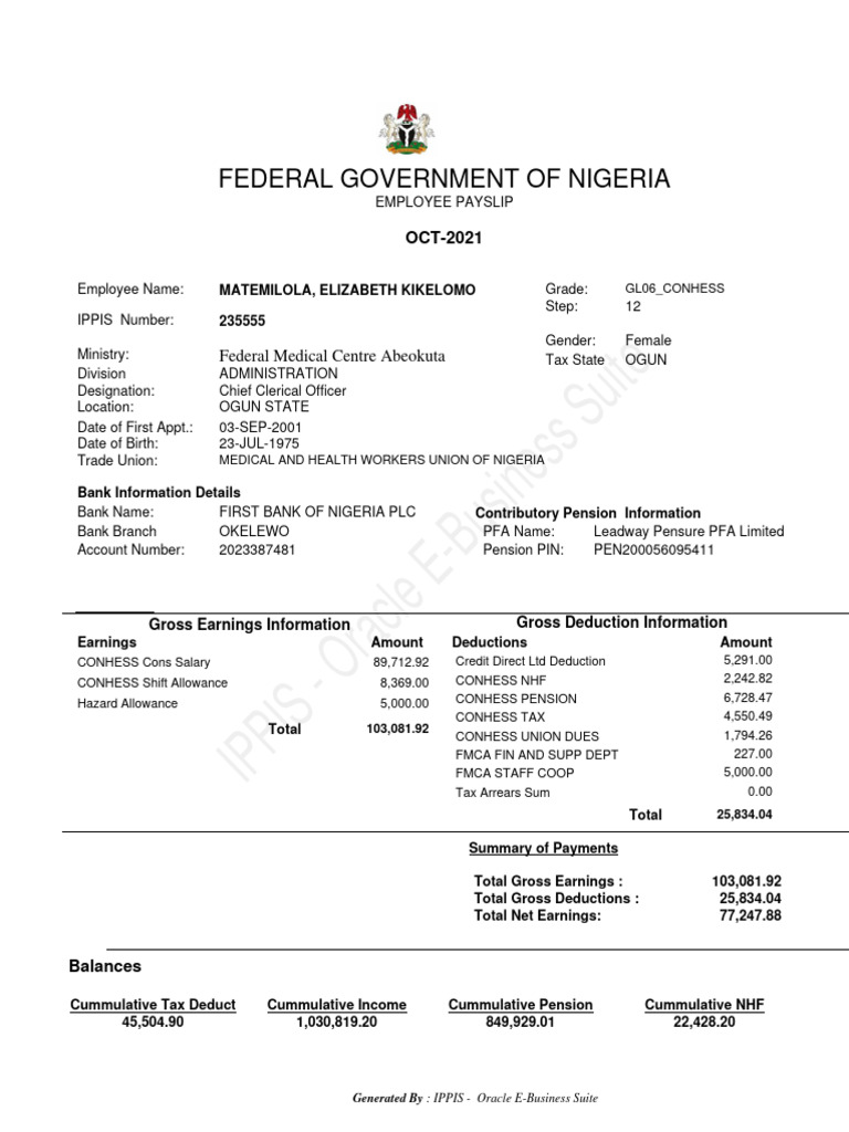 Nigeria Govt Employee Payslip | PDF
