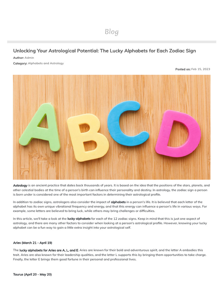 Unlocking Your Astrological Potential - The Lucky Alphabets For Each ...
