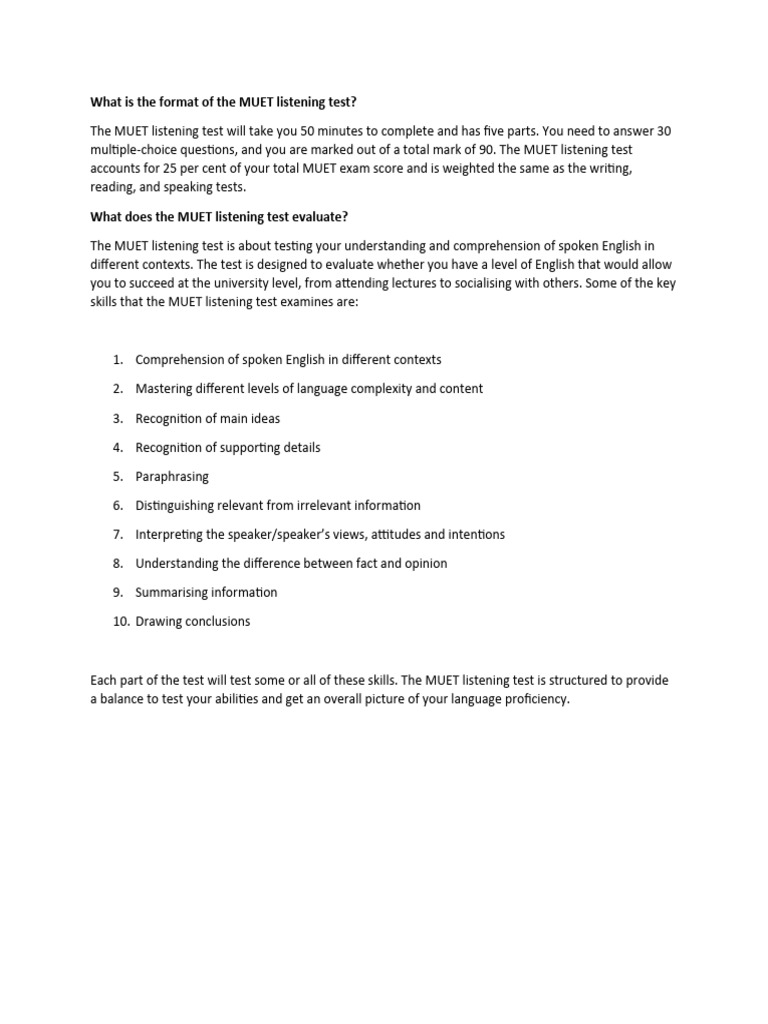 MUET Listening Test Overview and Tips | PDF | Reading Comprehension ...