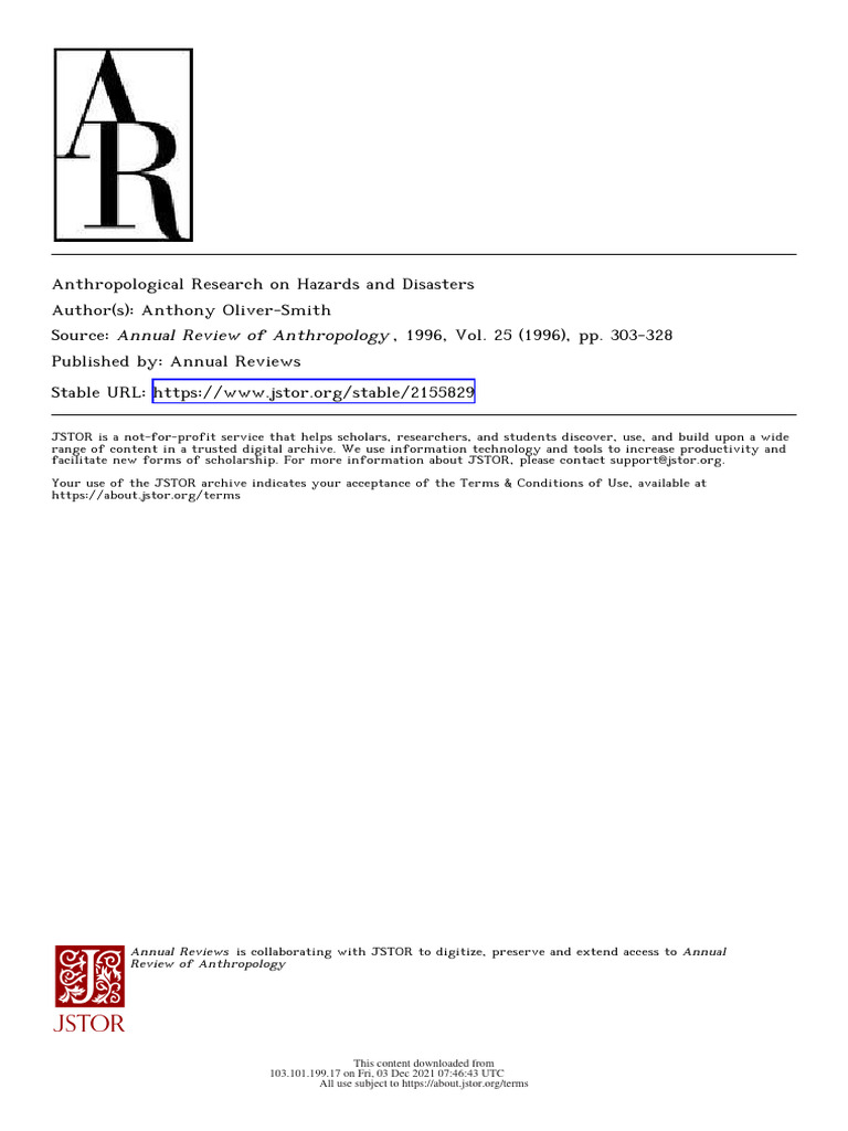 Anthropological Research On Hazards and Disasters | PDF | Anthropology ...