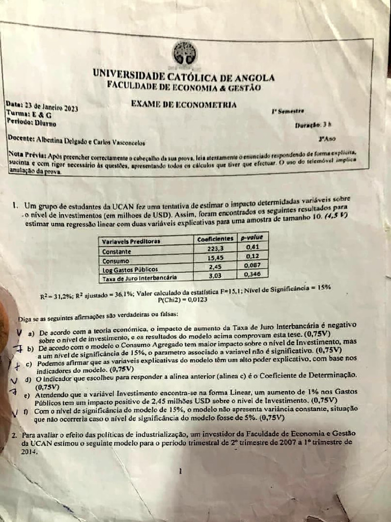 Exames de Econometria | PDF