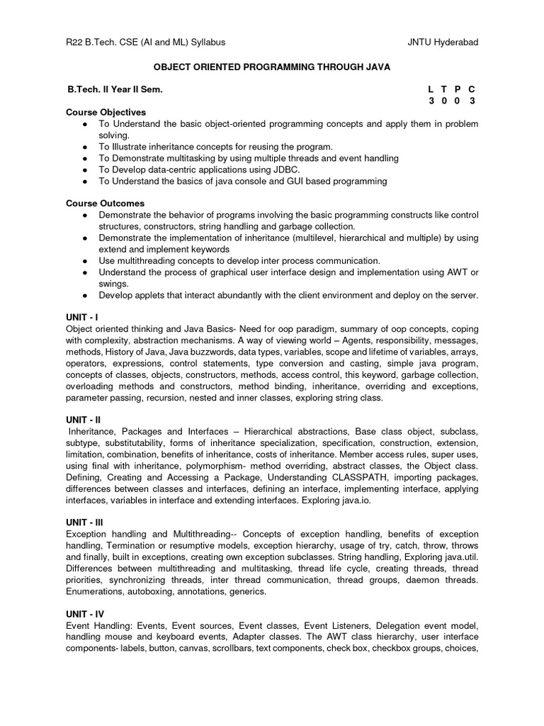 R22 JAVA Syllabus | PDF