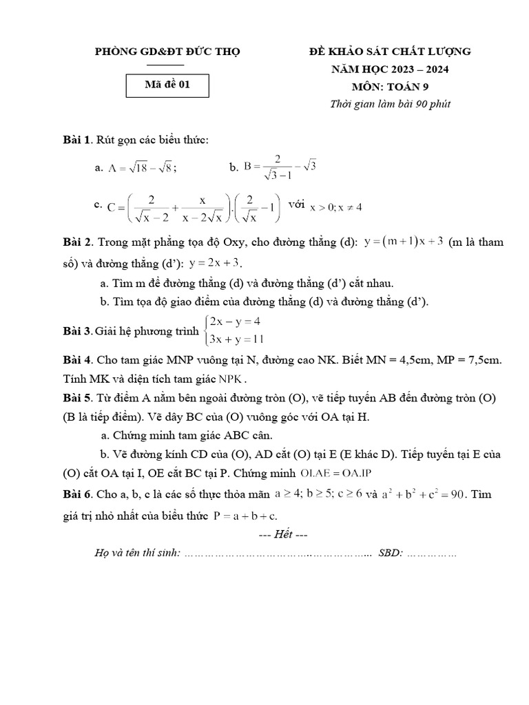 HDC - Toan 9 1 | PDF
