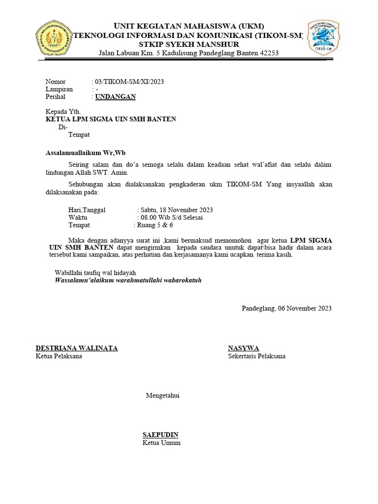 Surat Undangan LPM SIGMA | PDF