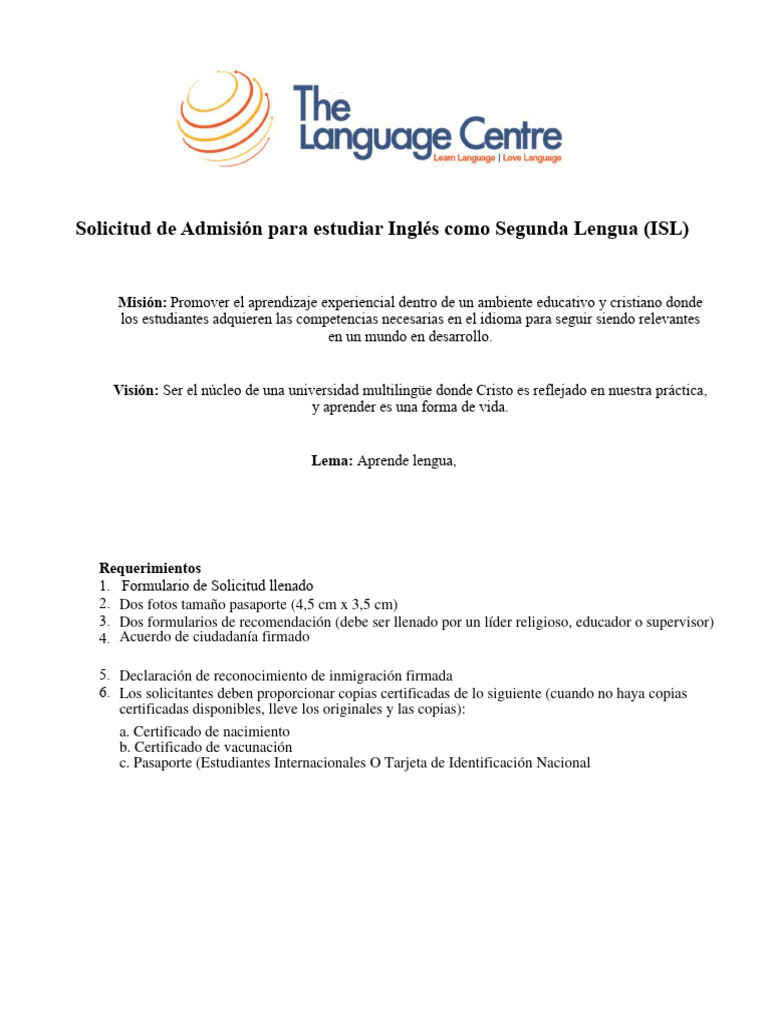 Spanish Esl-Usc Application Form Doc 1 | PDF | Crecimiento personal y ...