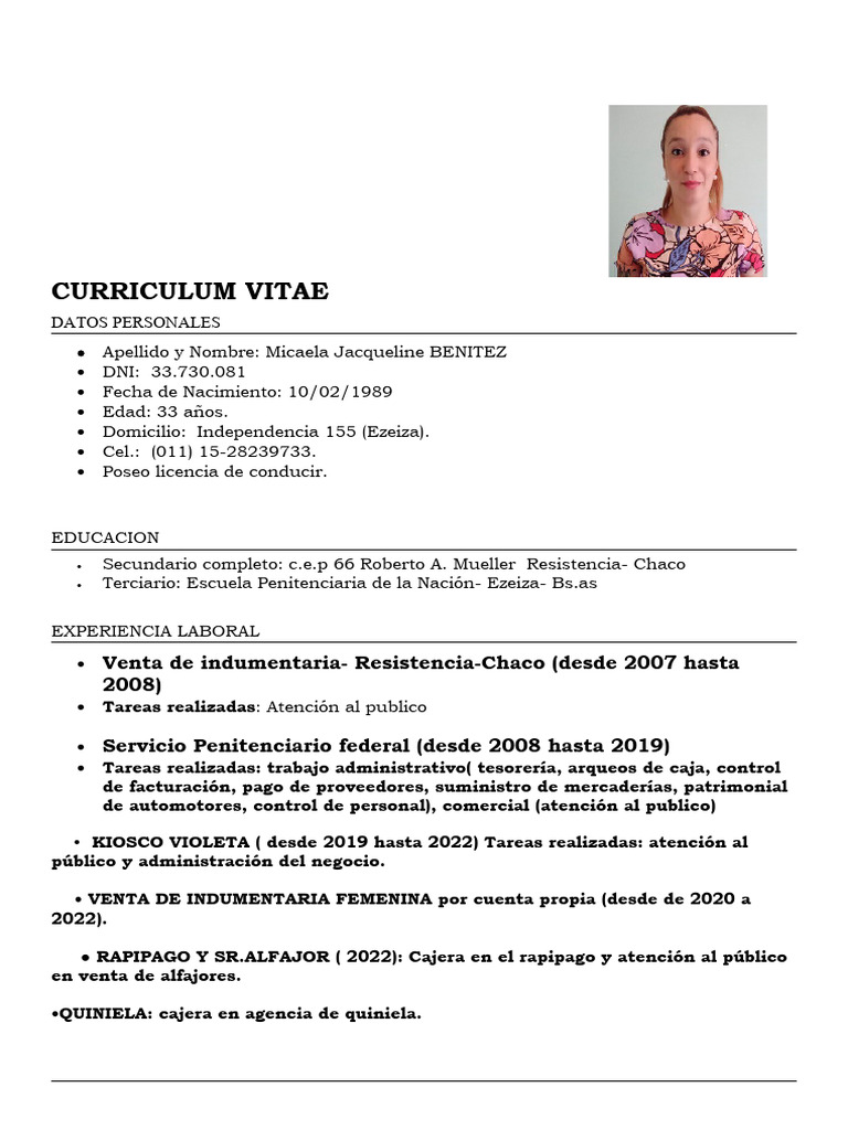 Curriculum Vitae Micaela Benitez | PDF
