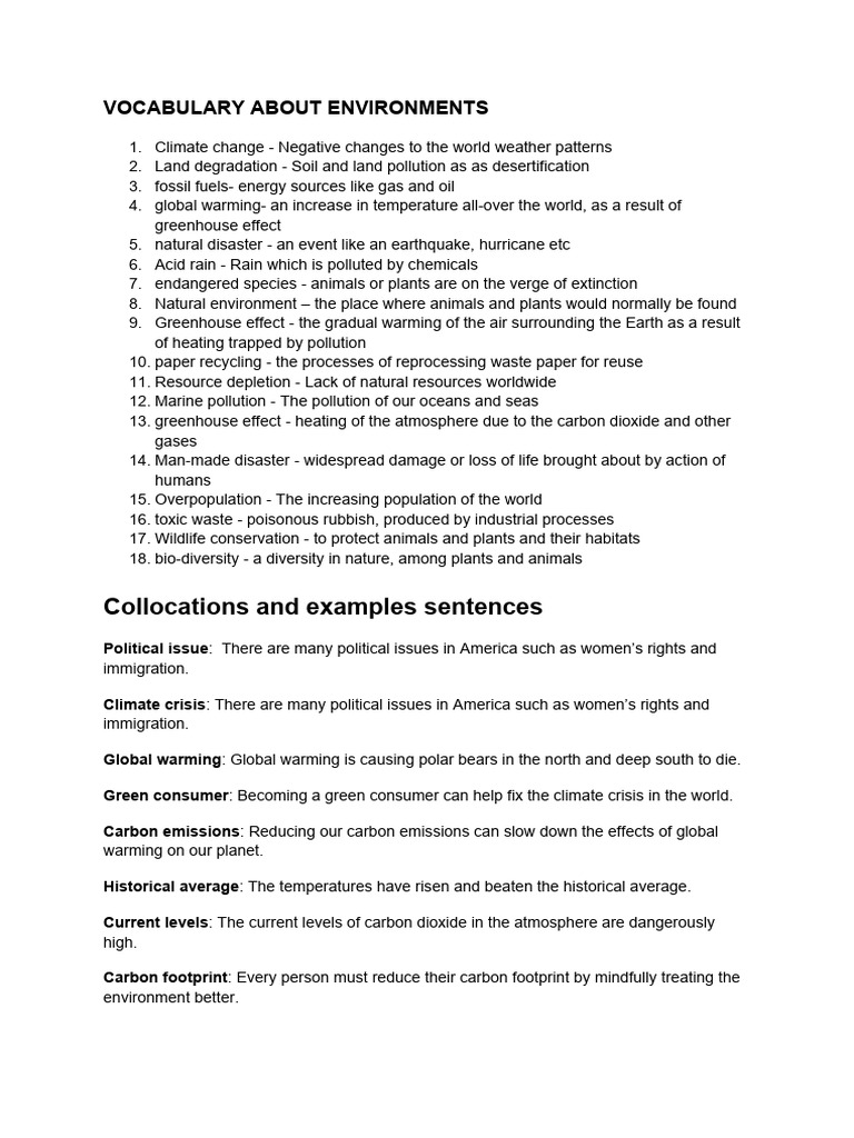 Environmental and Tech Vocabulary | PDF | Climate Change | Pollution