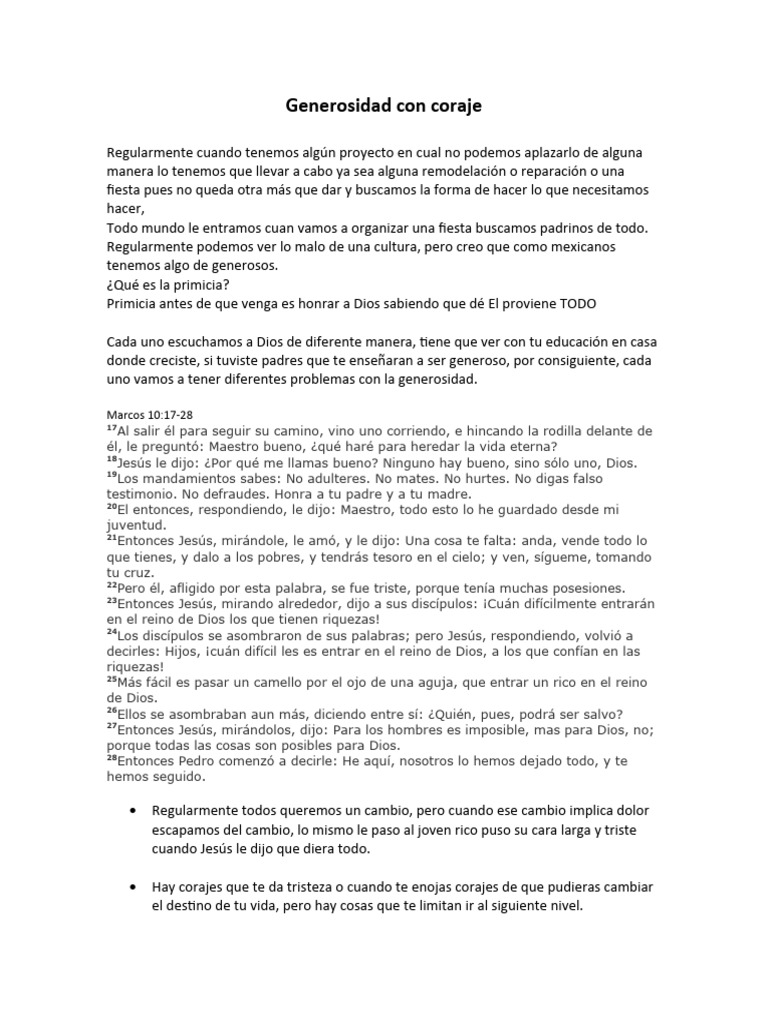 Generosidad Con Coraje Pdf Vida Eterna Cristianismo Jesús