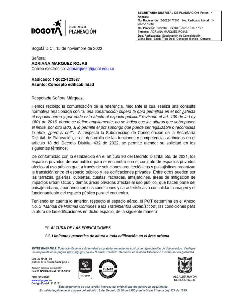 Concepto Técnico de Edificabilidad | PDF