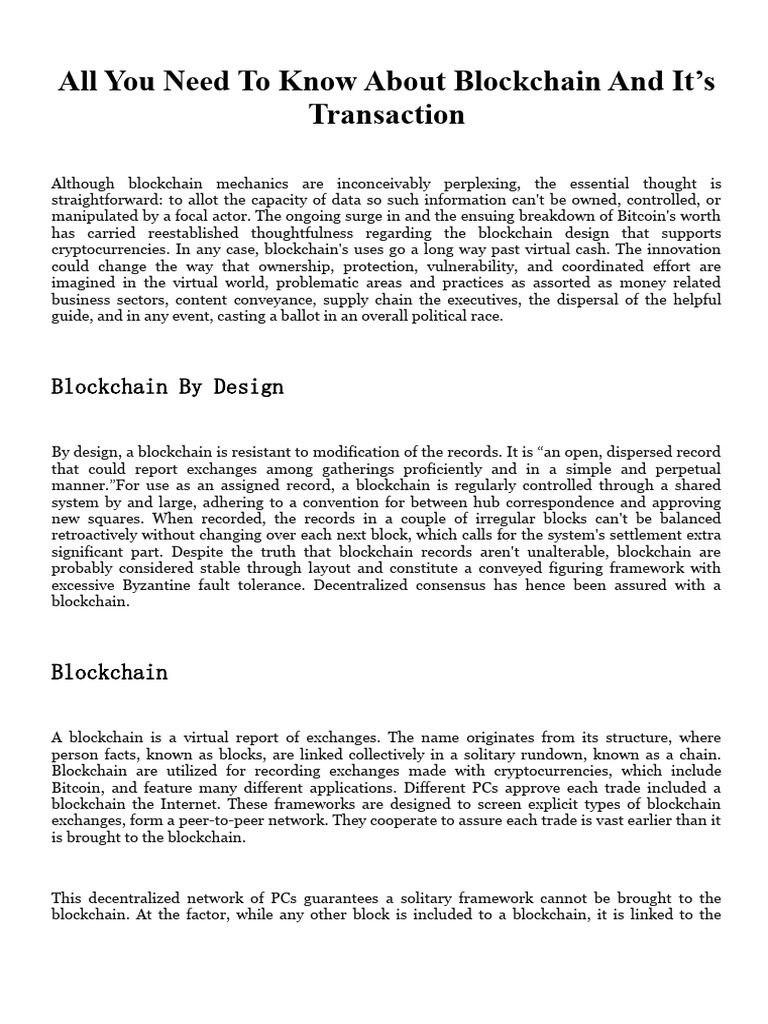 All You Need To Know About Blockchain and It's Transaction | PDF ...