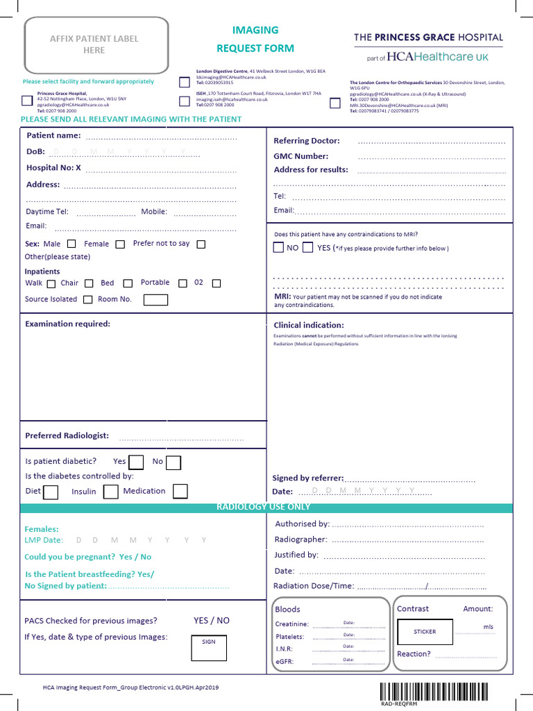 ISEH Imaging Request Form 2019 | PDF | Medical Imaging | Radiology