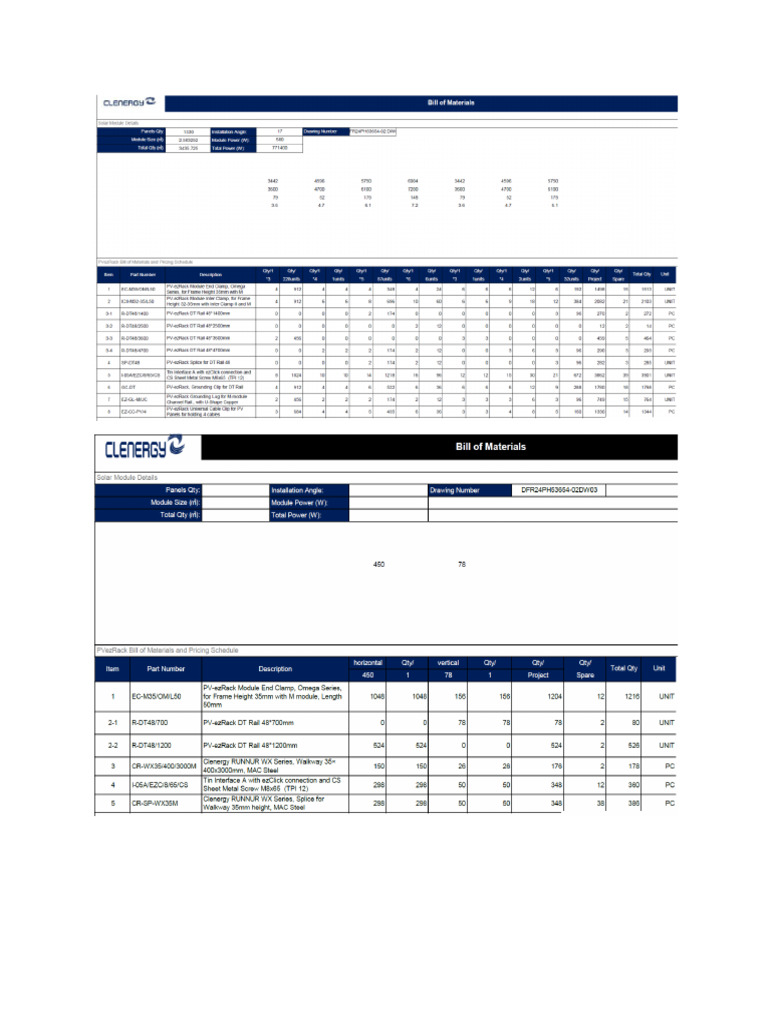 Clenergy-Shop-Drawing-BOM Solar Rails | PDF