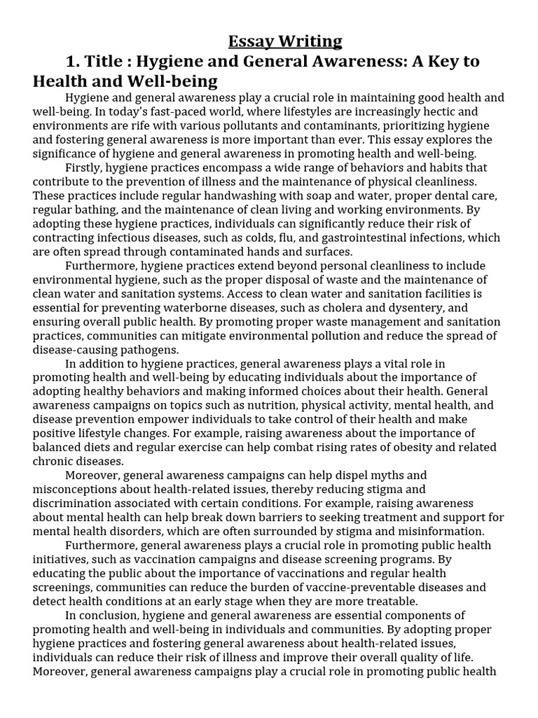 Essay Writing | PDF | Hygiene | Domestic Violence
