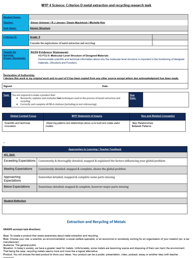 Metal Extraction Research Task | PDF | Citation | Science