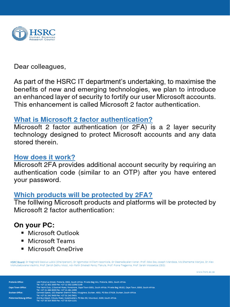 HSRC Microsoft 2FA Security Update | PDF | Security Engineering | Computing