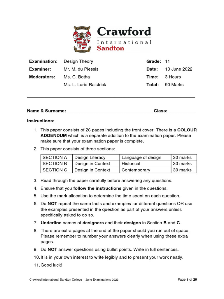 2023 GR 11 Design June Exam Theory Exam | PDF | Stereotypes | Design