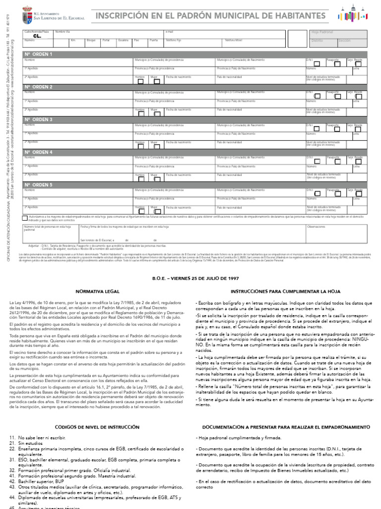 Hoja Inscripcion Padronal | PDF
