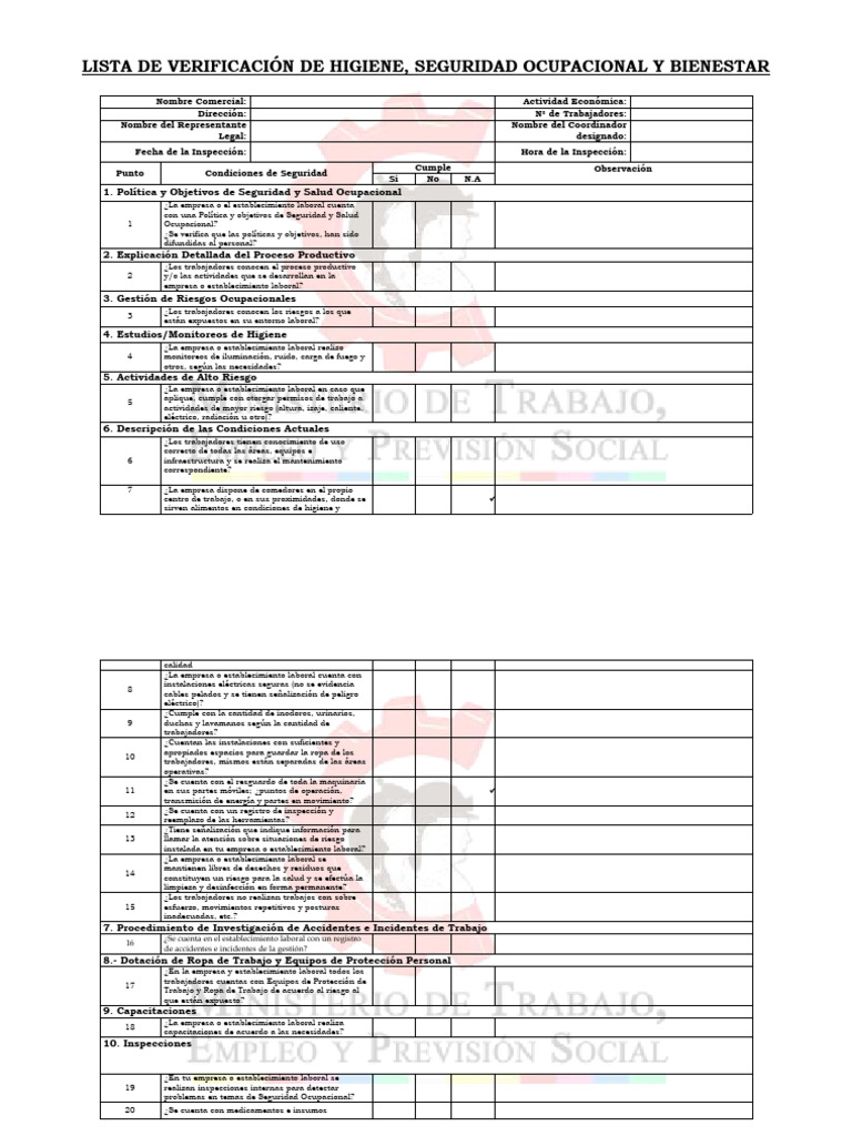 Anexo 2. Lista de Verificacion Condiciones Seguridad | PDF | Seguridad ...