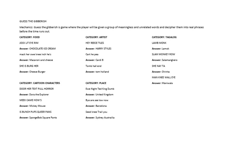Guess The Gibberish | PDF