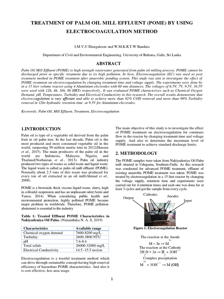 Electrocoagulation for POME Treatment | PDF | Ph | Effluent