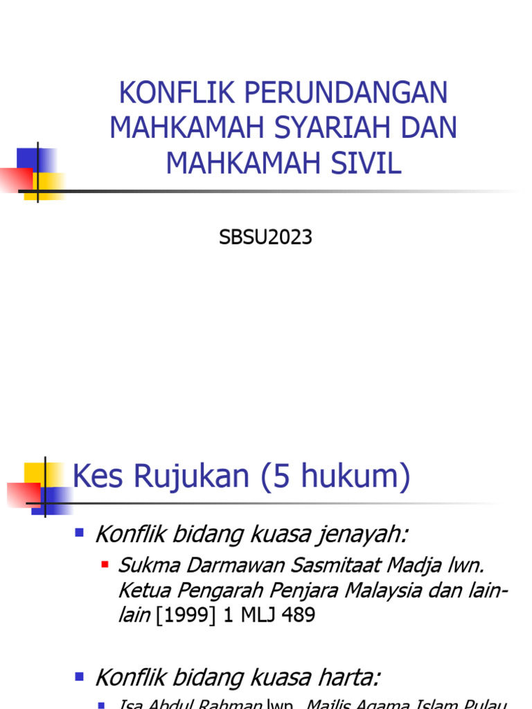 KULIAH 12 - Konflik Perundangan Mahkamah Syariah Dan Mahkamah Sivil | PDF